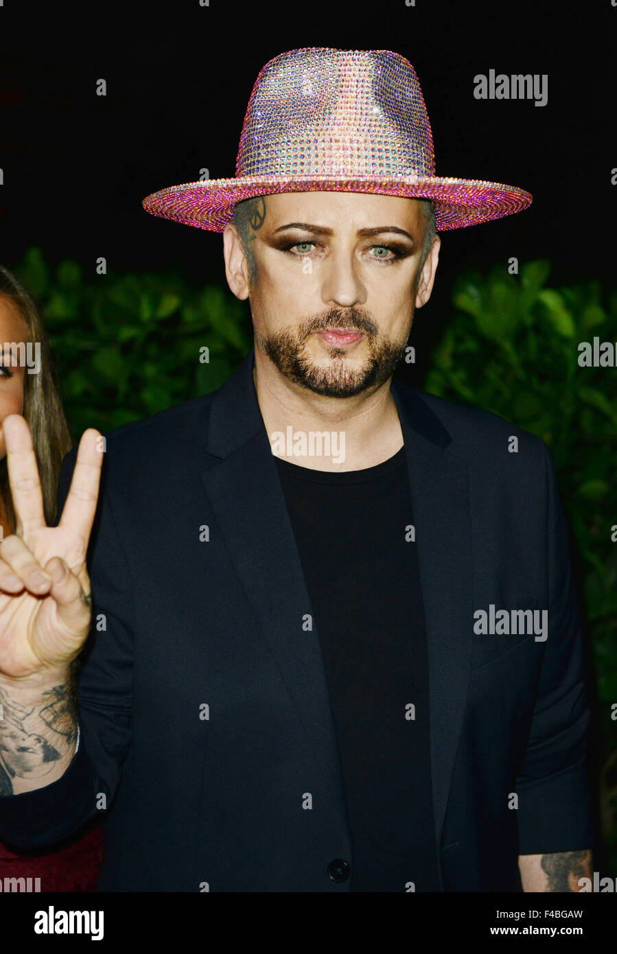 Boy George arrives for a DJ set at Wall Nightclub Featuring: Boy George ...