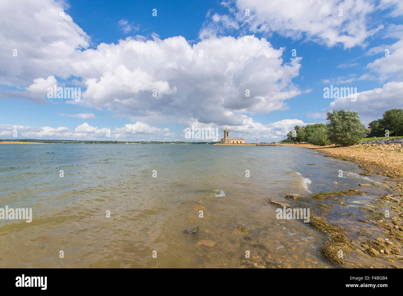Rutland Water Reservoir and Church Stock Photo - Alamy