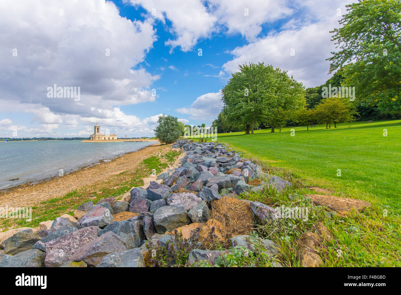 Rutland Water Reservoir and Church Stock Photo - Alamy