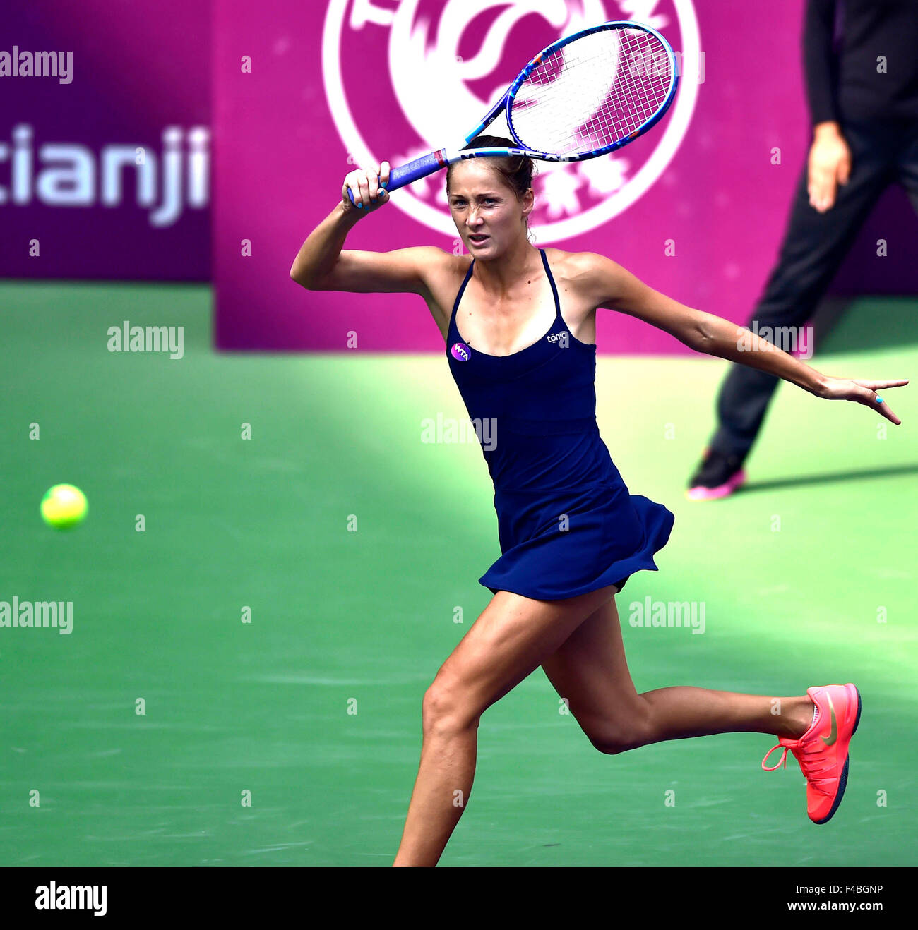 Tianjin, China. 16th Oct, 2015. Bojana Jovanovski of Serbia returns the ...