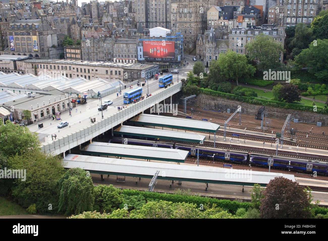 Edinburgh Waverley train station as seen from the Scott Monument in ...