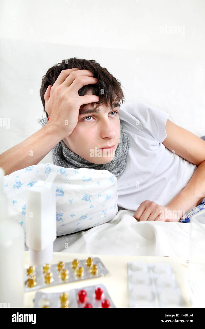 Sick Young Man with Flu Stock Photo - Alamy