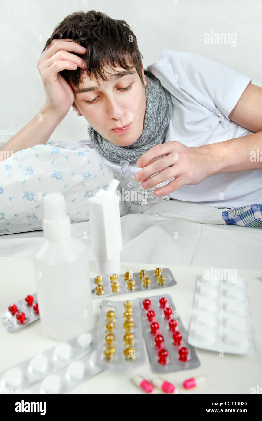 Sick Young Man with Flu Stock Photo - Alamy