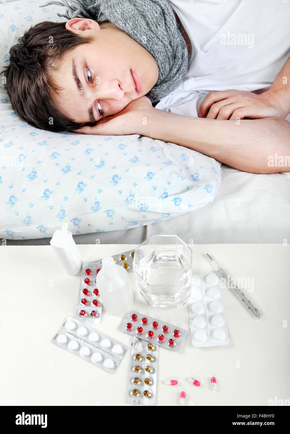 Sick Young Man with Flu Stock Photo - Alamy