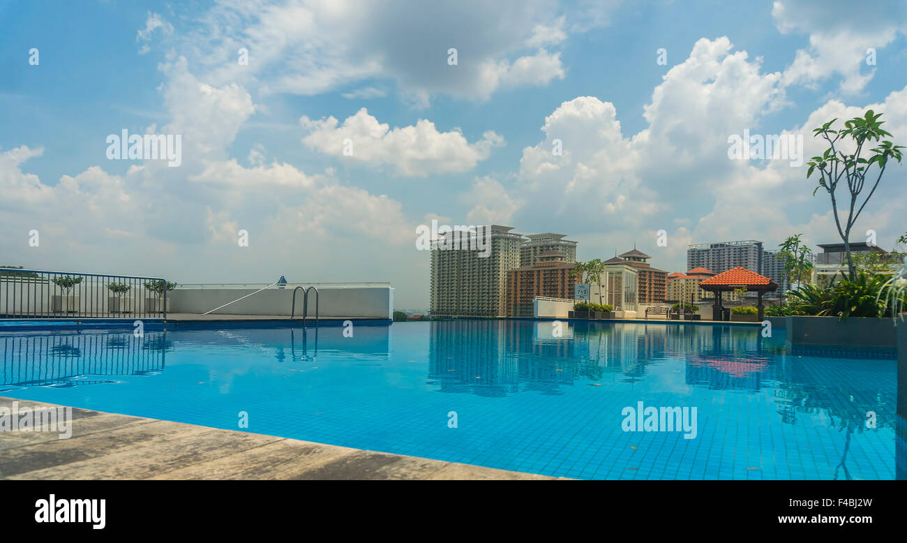 Wooden platform at swimming pool Stock Photo - Alamy