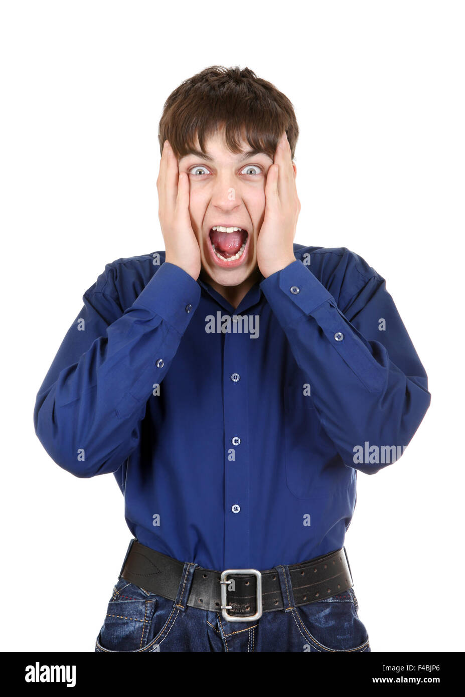 Scared teenager man hold hi-res stock photography and images - Alamy
