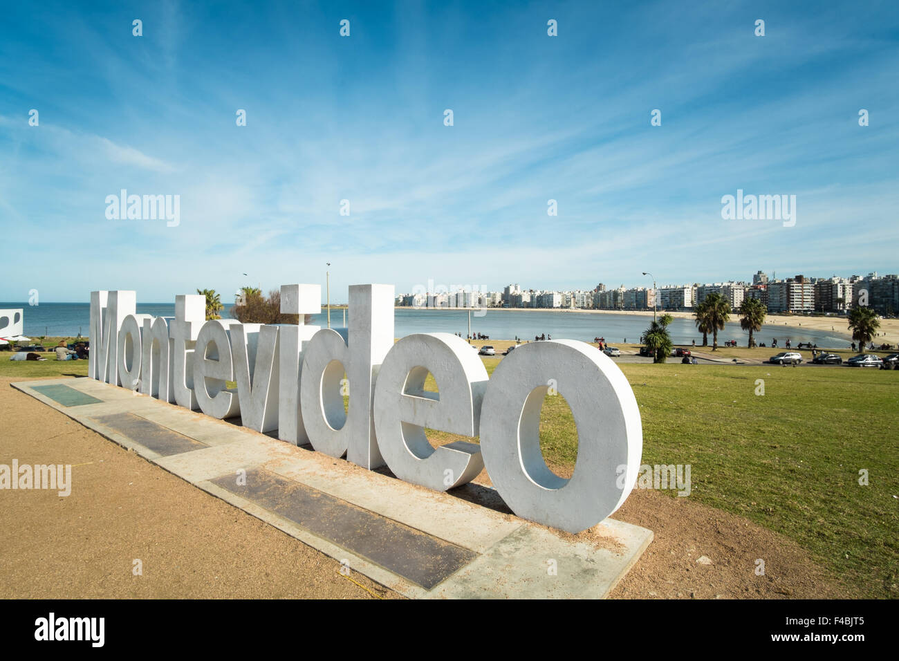 MONTEVIDEO, URUGUAY - JULY 26, 2015: Montevideo written in giant ...