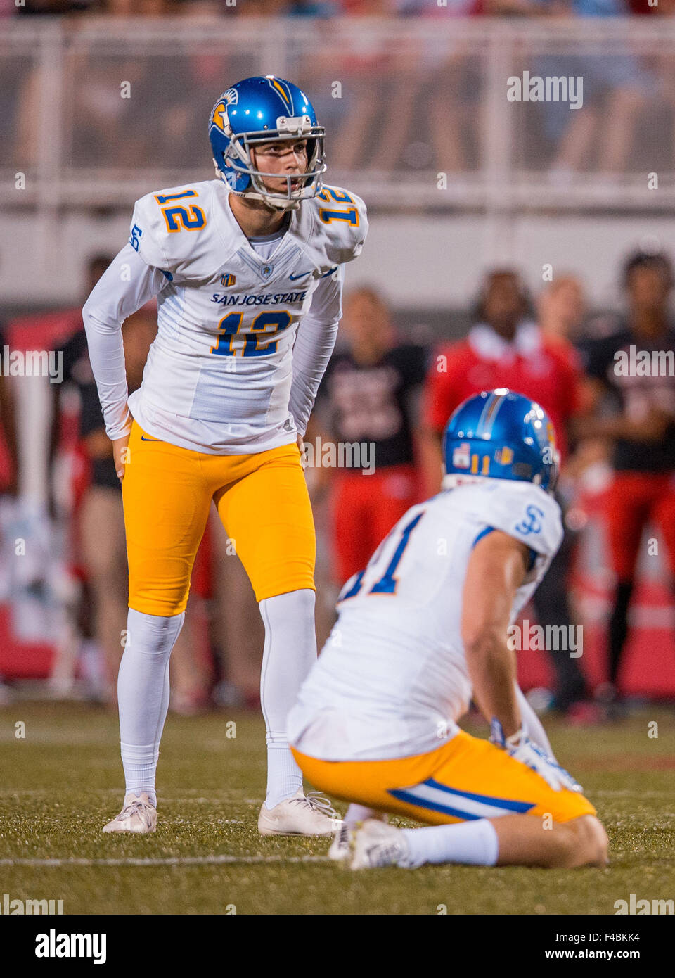 Las Vegas, NV, USA. 10th Oct, 2015. San Jose State kicker (12) Austin ...