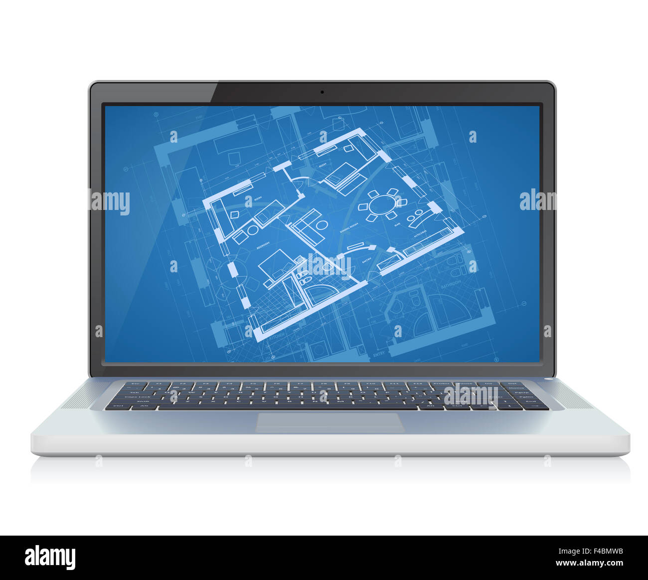 Laptop with blueprint Stock Photo - Alamy