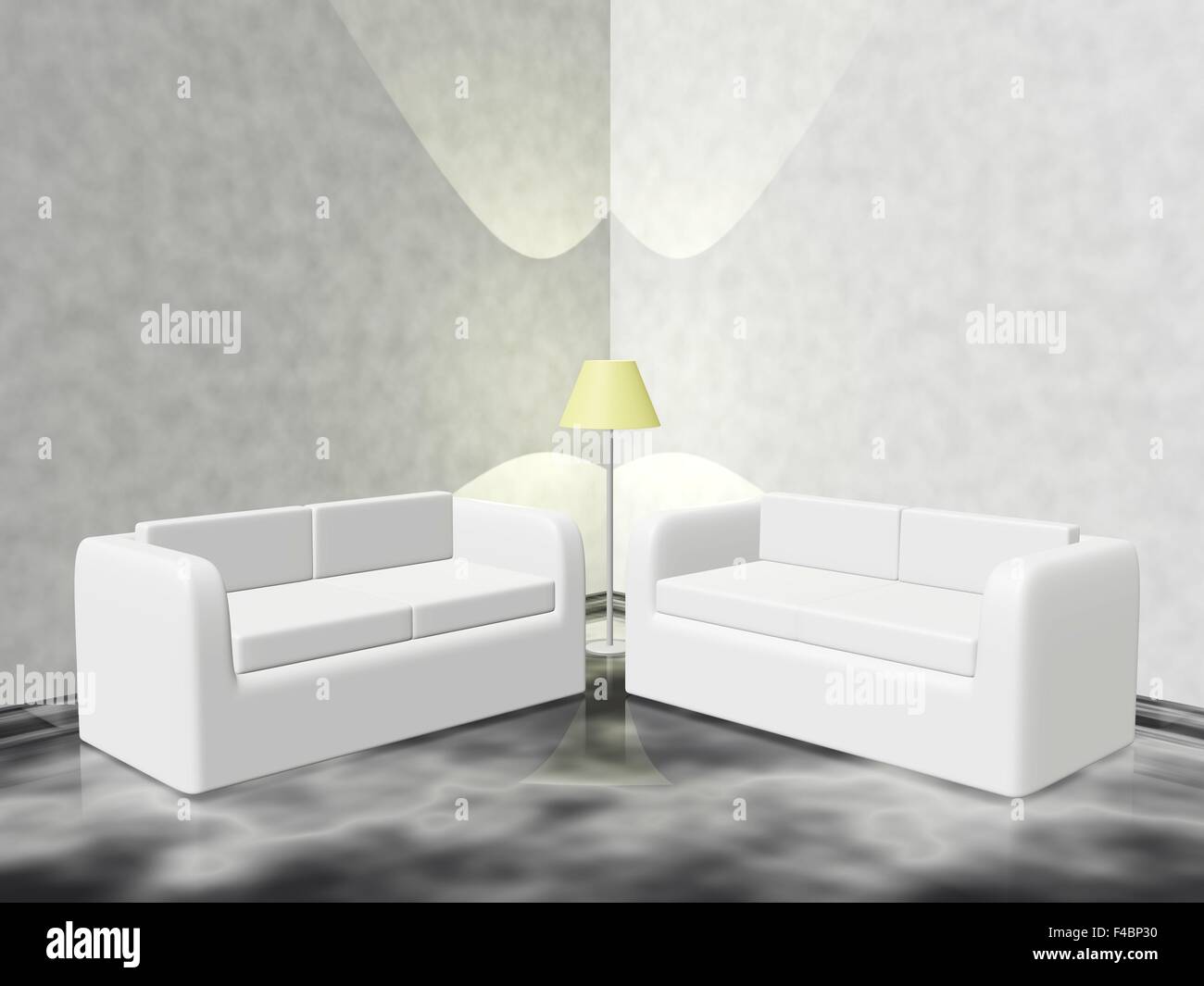 Lounge Corner with Couch Sofas and Lamp Stock Photo - Alamy
