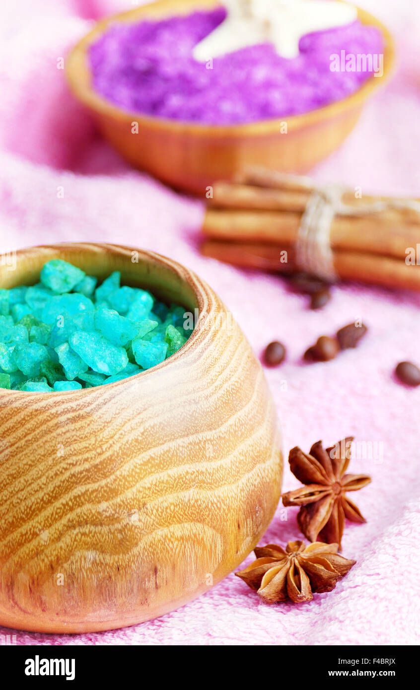 Spa setting with natural soap and sea salt Stock Photo - Alamy