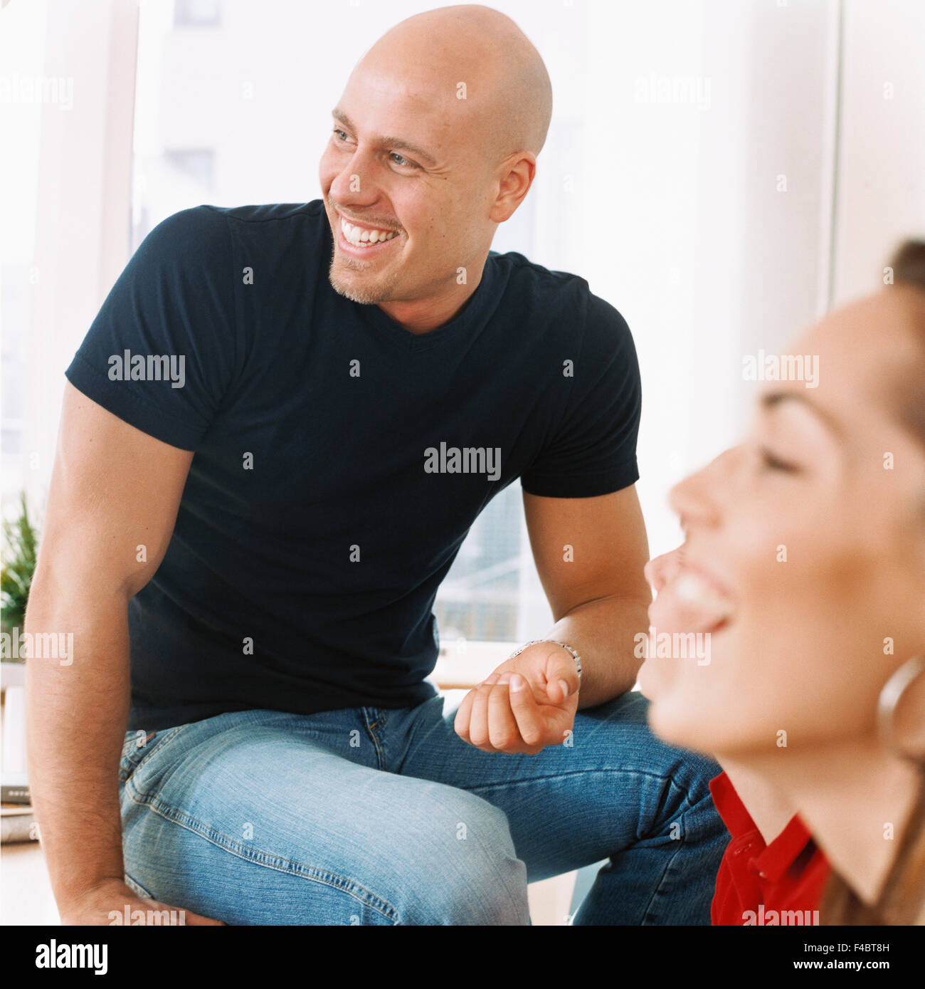 bald headed color image happy indoors laughing man optimism positive ...