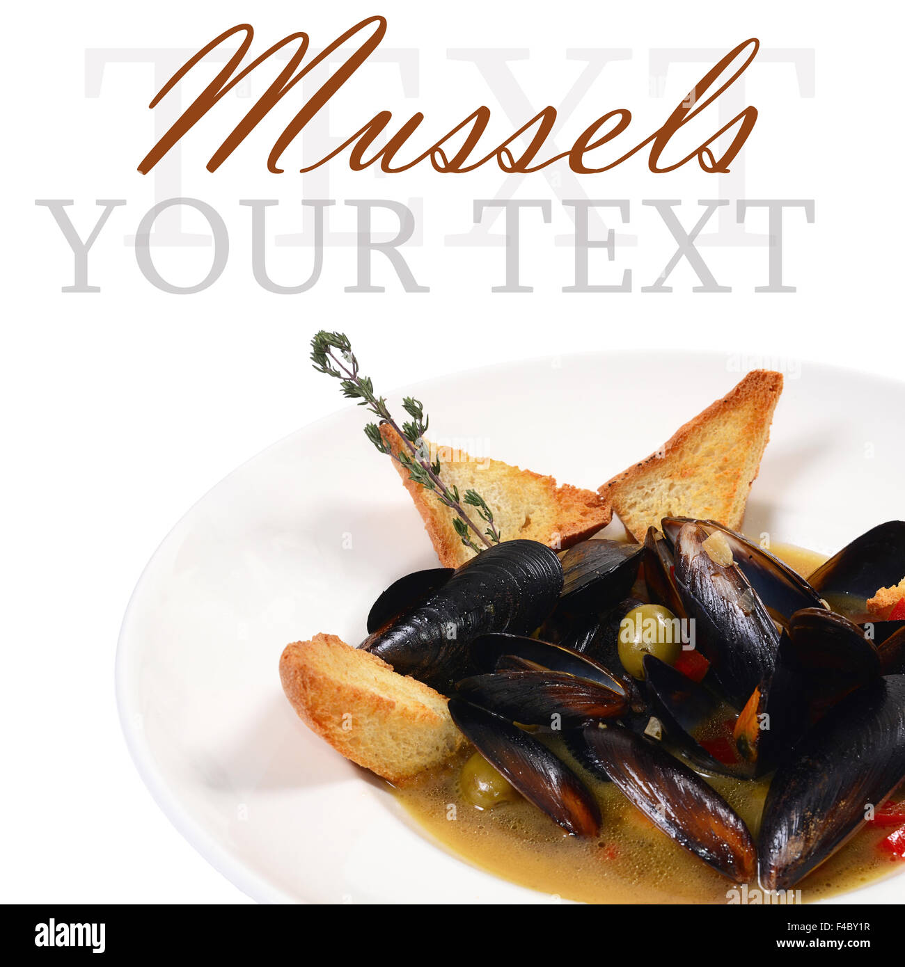 Mussels Tuscan with crispy ciabatta isolated Stock Photo - Alamy