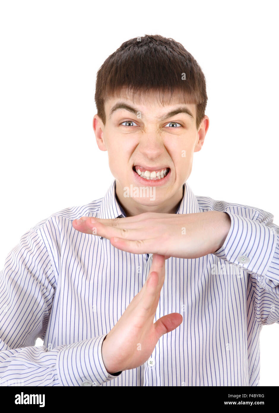 Teenager shows Time Out gesture Stock Photo - Alamy