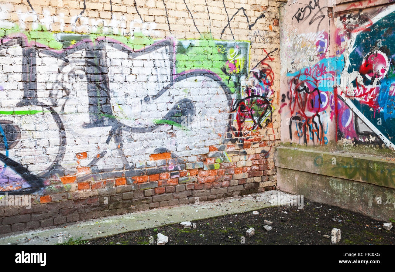 Saint-Petersburg, Russia - May 6, 2015: Street art, inner corner of ...