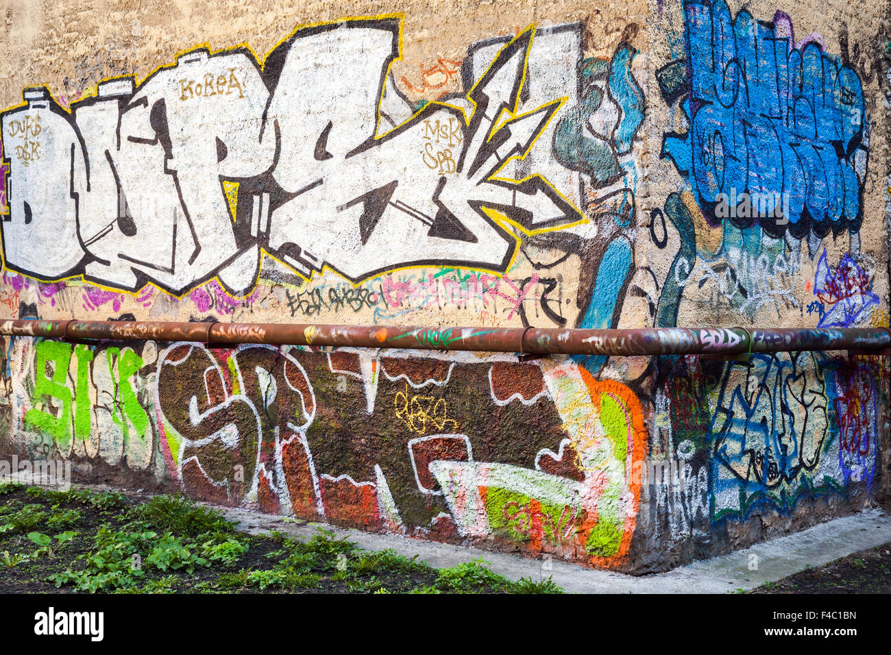 Saint-Petersburg, Russia - May 6, 2015: Street art, old urban walls ...