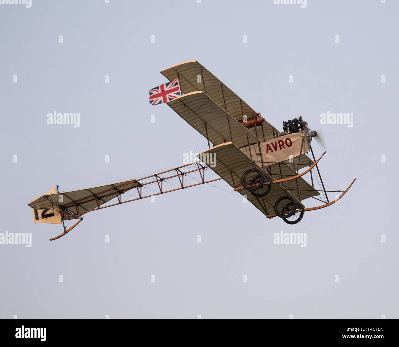 Avro Triplane replica flying at Old Warden airfield, Bedfordshire, in ...