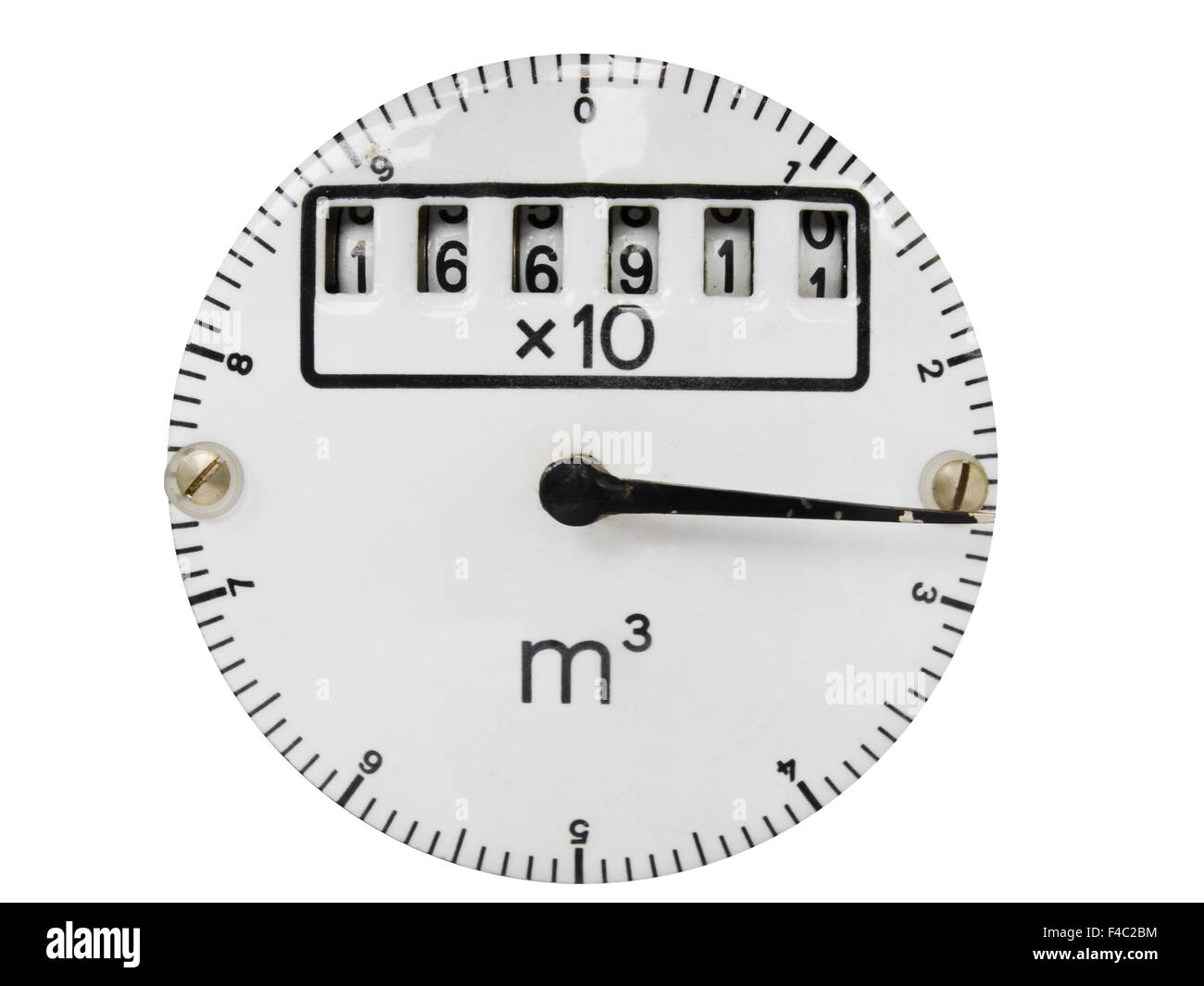 dial with needle and rolls on white Stock Photo - Alamy