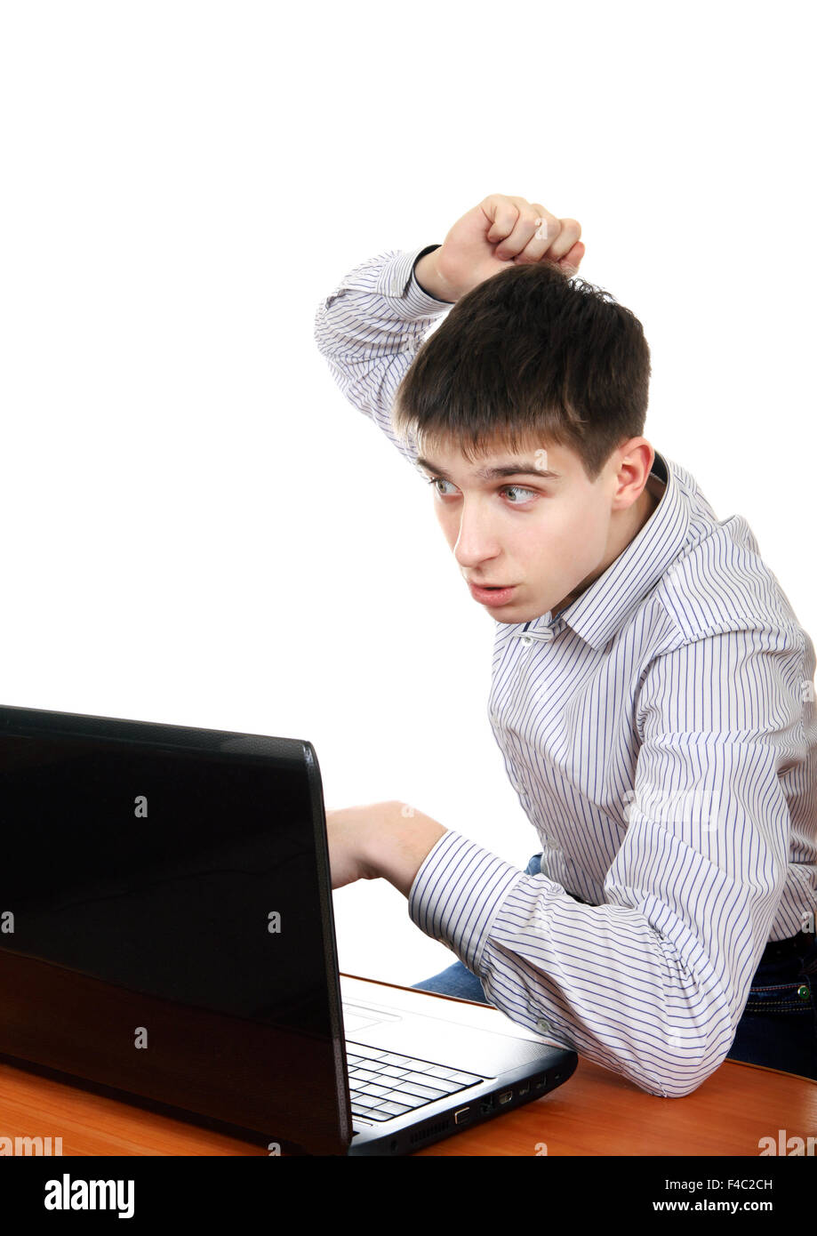 Stressed Teenager with Laptop Stock Photo - Alamy