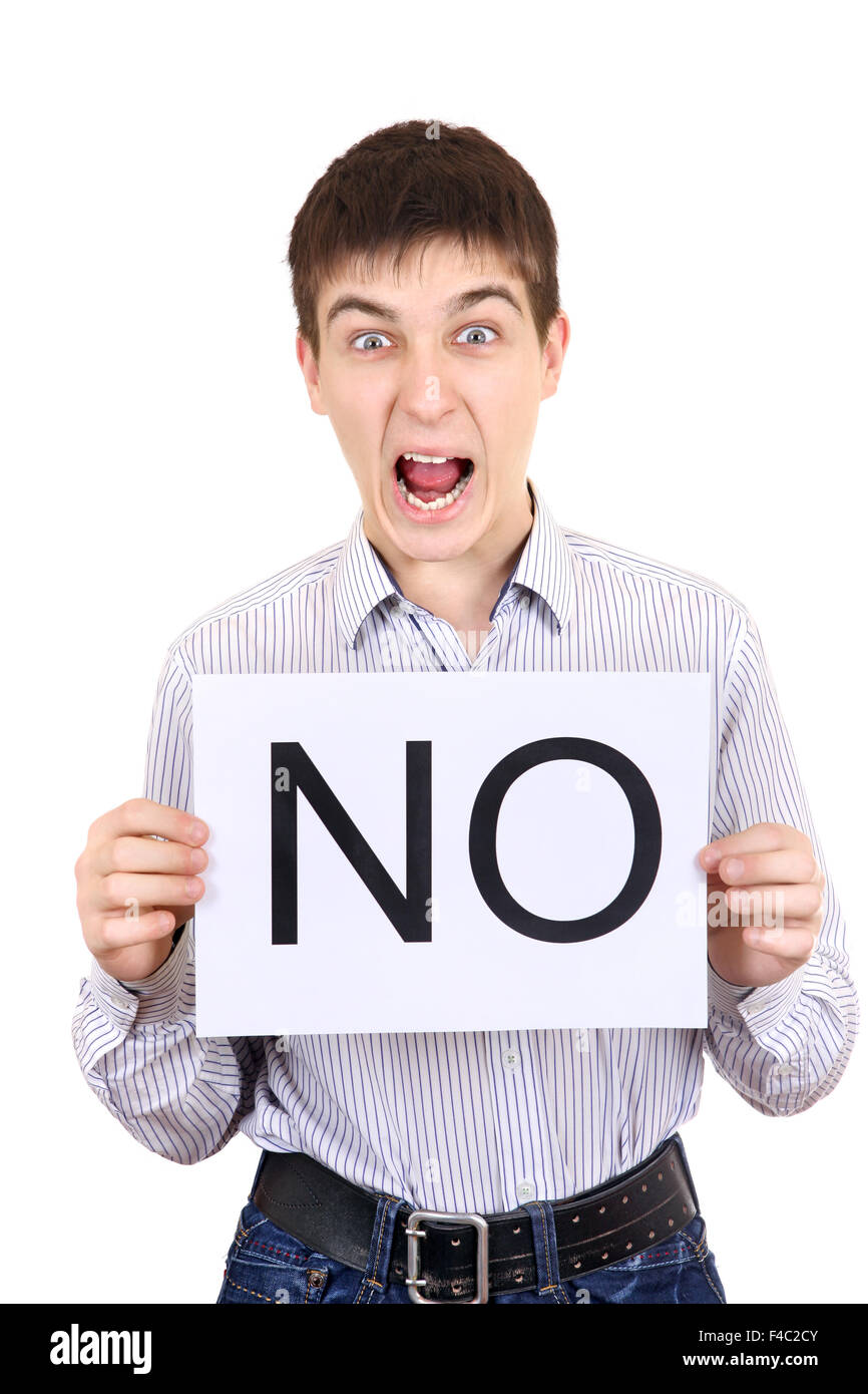 Teenager hold Slogan No Stock Photo - Alamy