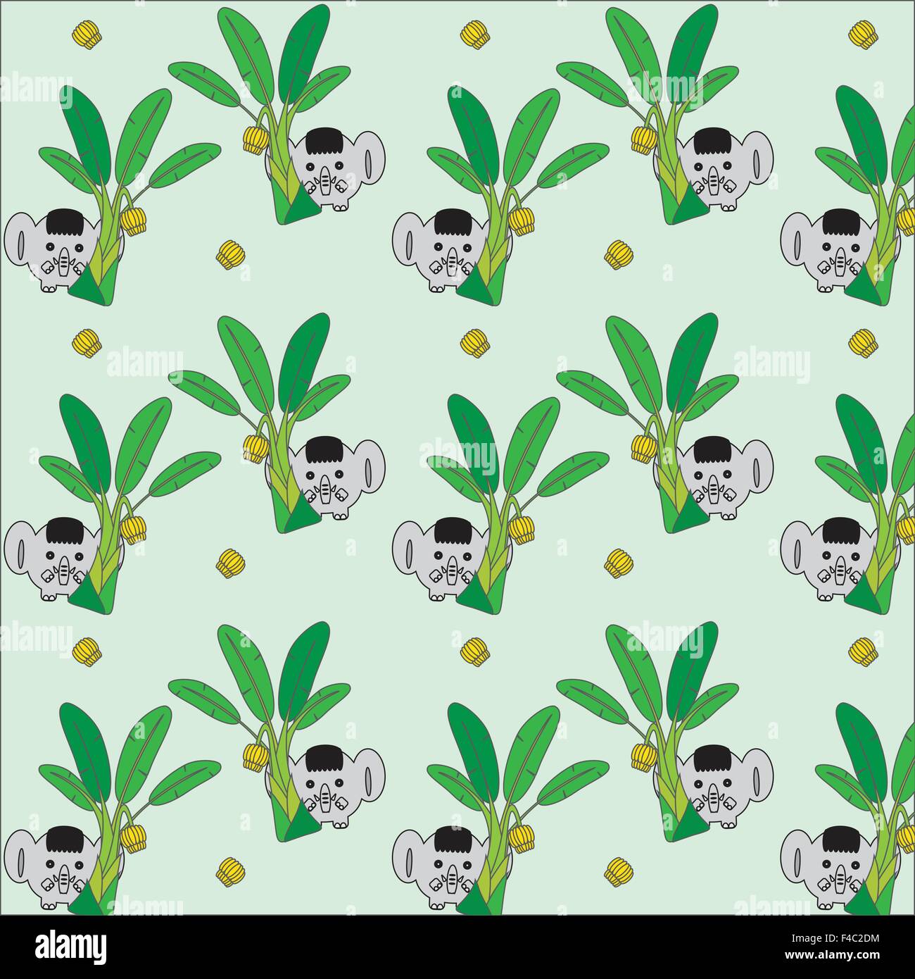 elephant and banana tree pattern vector illustration Stock Vector Image ...