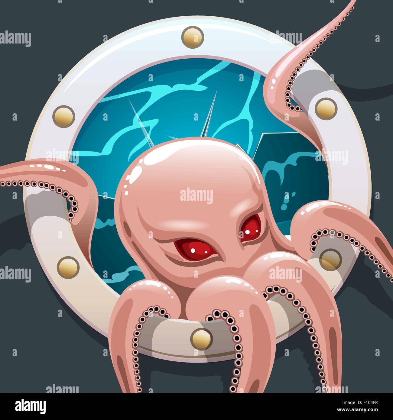 The Octopus gets into ship window. Illustration in cartoon style Stock ...