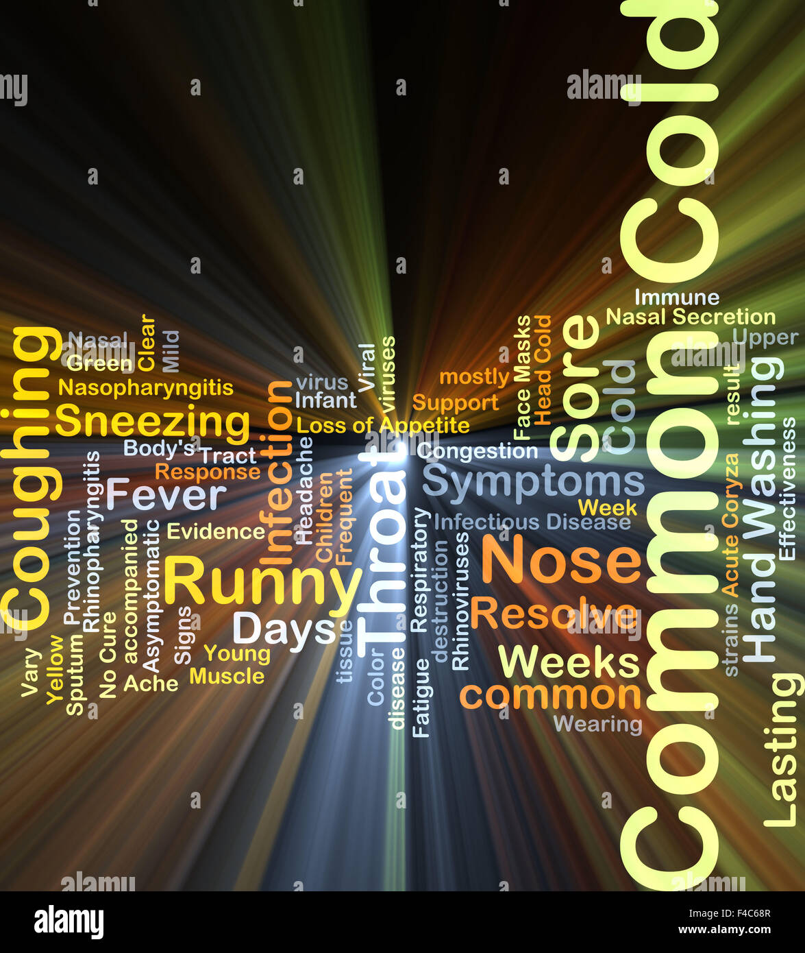 Background concept wordcloud illustration of common cold glowing light ...