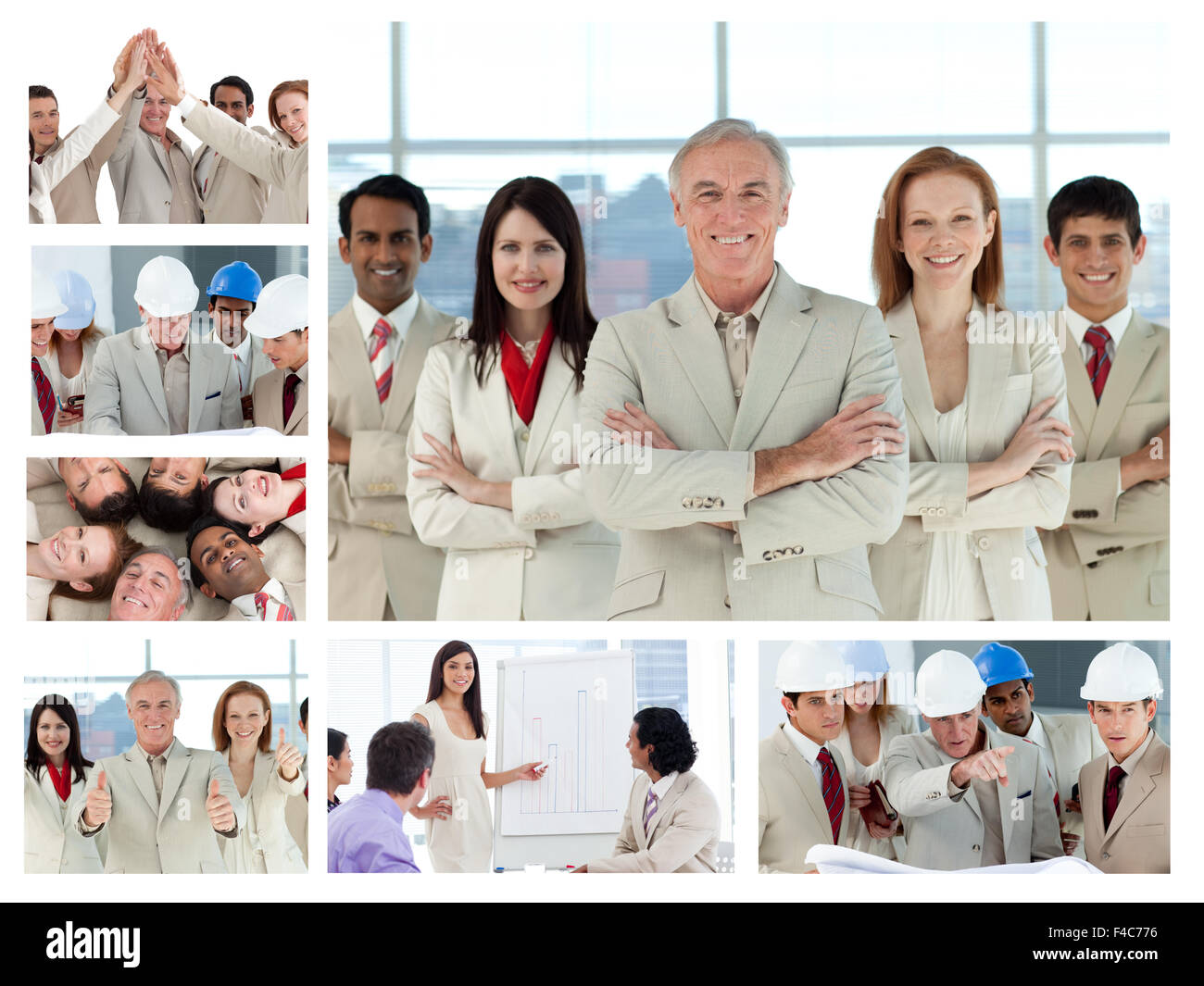 Collage of business people posing and enjoying working at the office ...