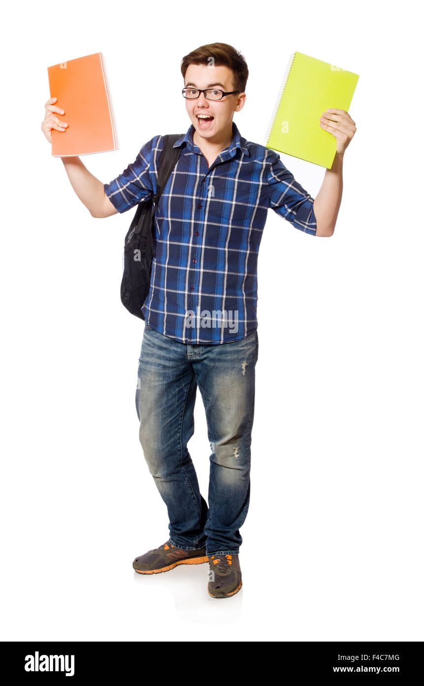 Funny student isolated on white Stock Photo - Alamy