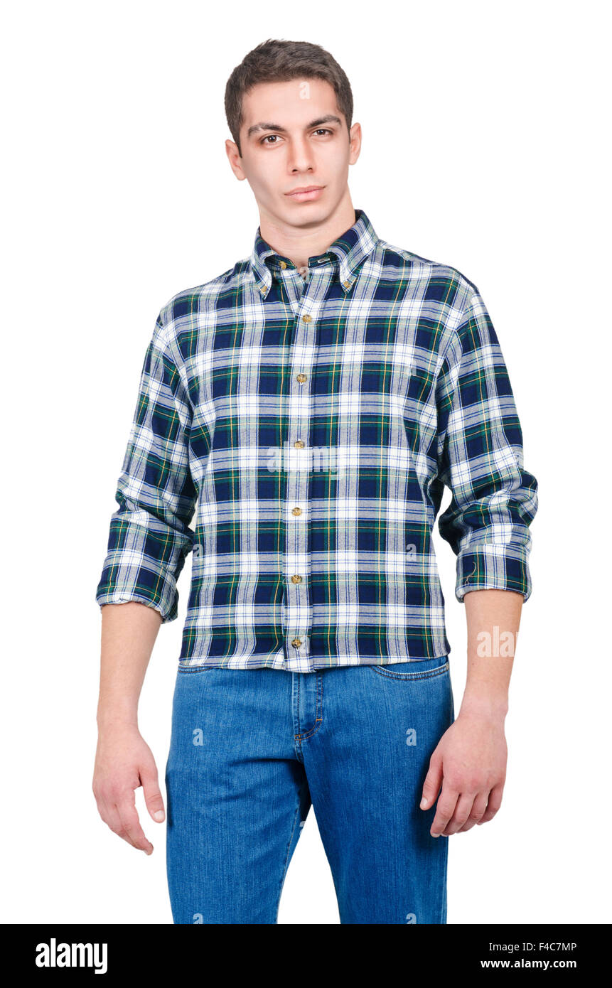 Male model with shirt isolated on white Stock Photo - Alamy