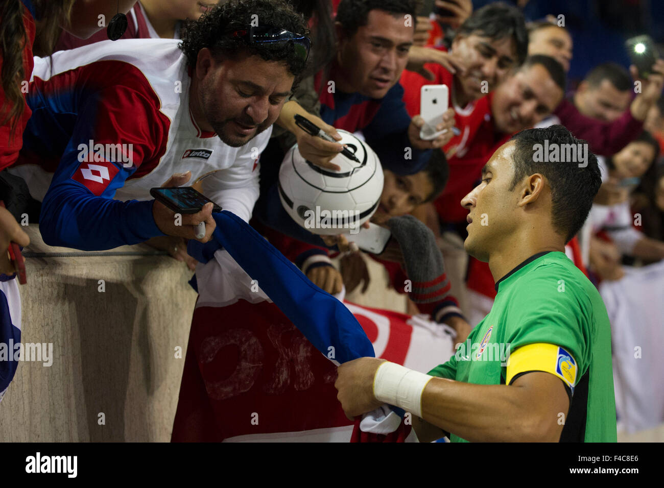 October 13, 2015: Costa Rica goalkeeper Keylor Navas (1) signs ...