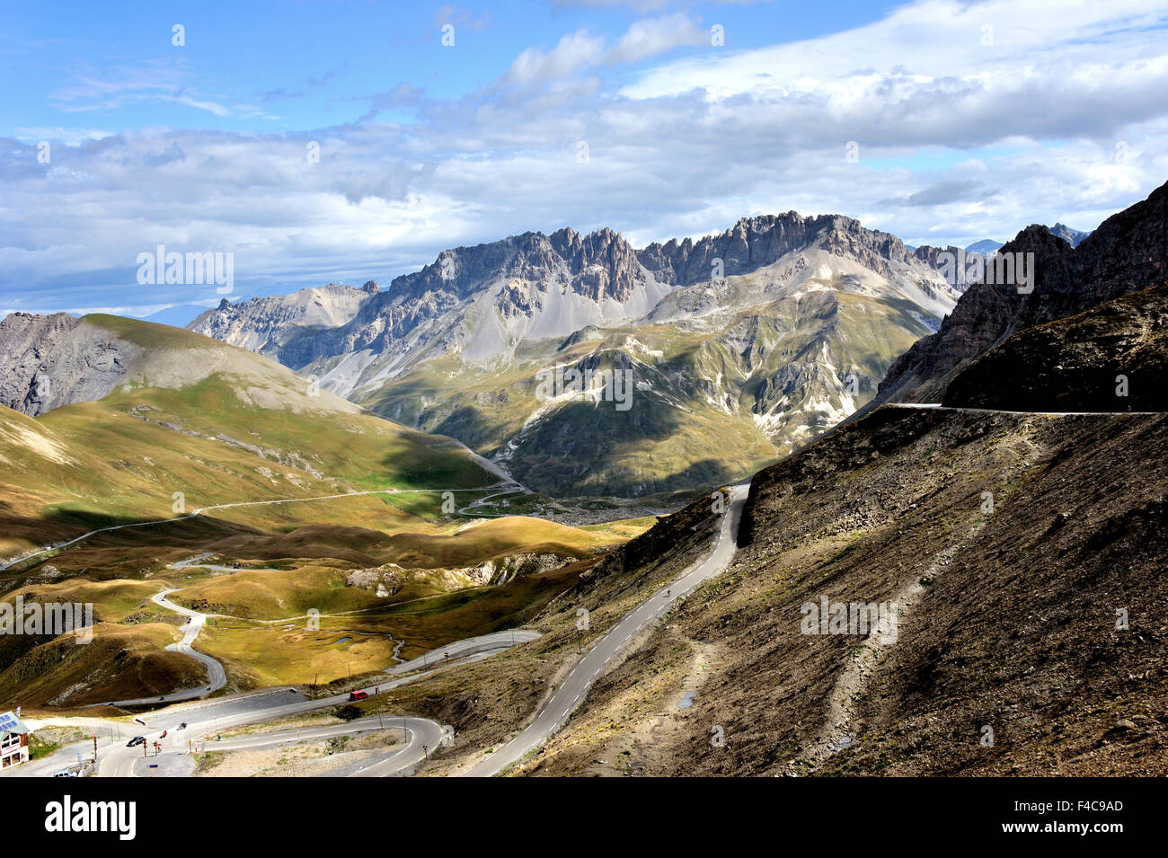 Pass Galibier, station of cyclists and Tour de France, panorama view ...