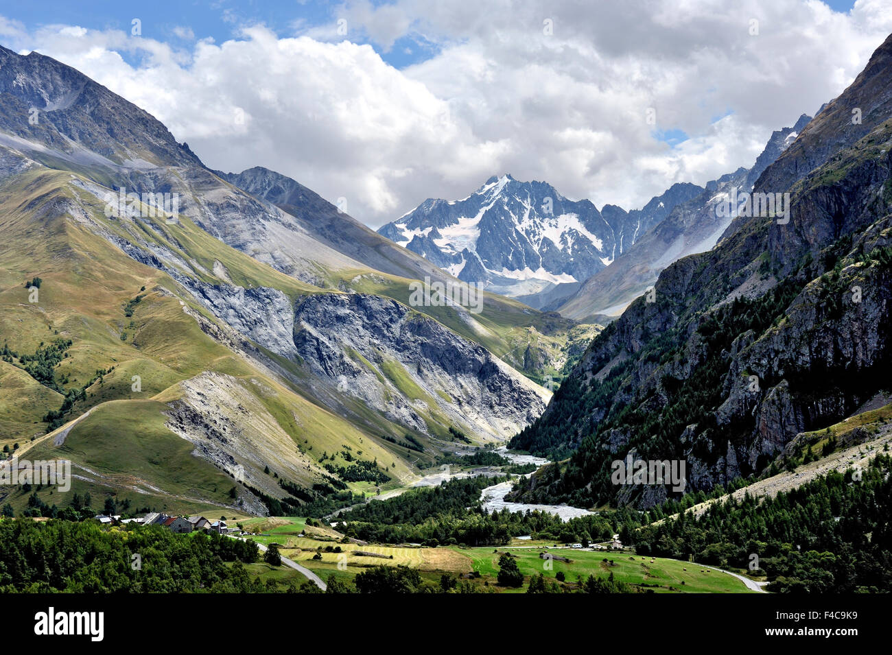 The valley of the river La Romanche and surrounding mountains, French ...