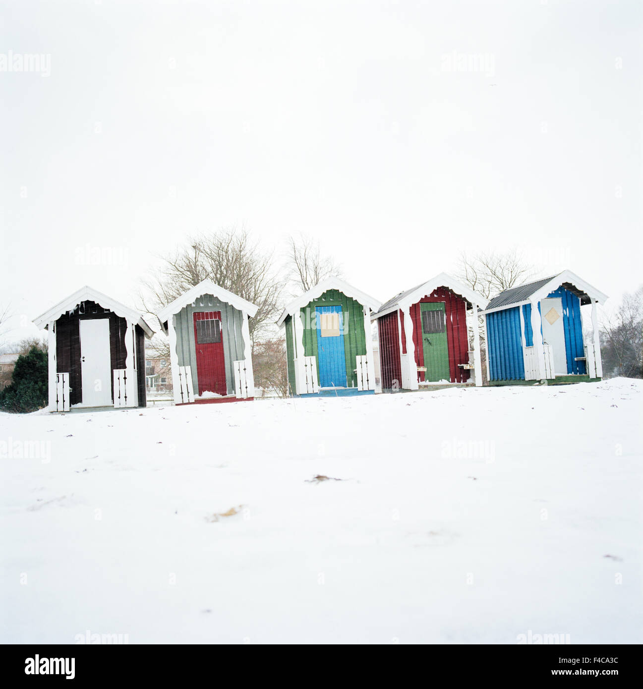 Sheds covered in snow Stock Photo - Alamy