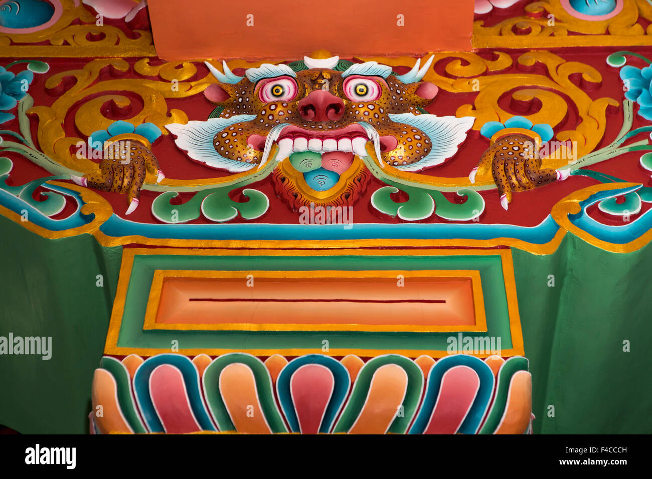 India, Jammu & Kashmir, Ladakh, Stok gompa, temple interior decoration ...