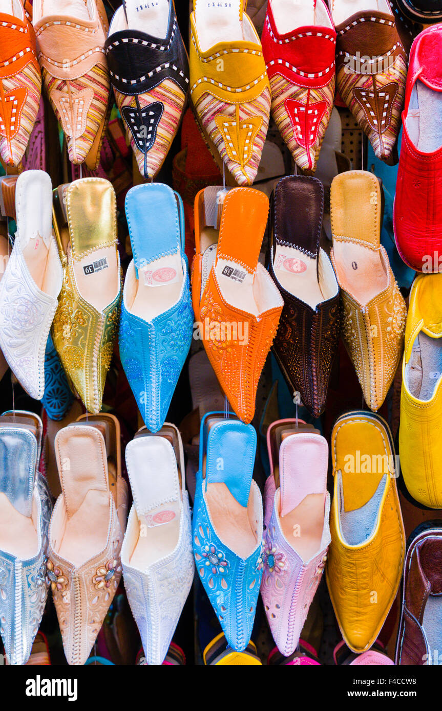 Traditional footwear (babouches) for sale in the souk, Medina ...