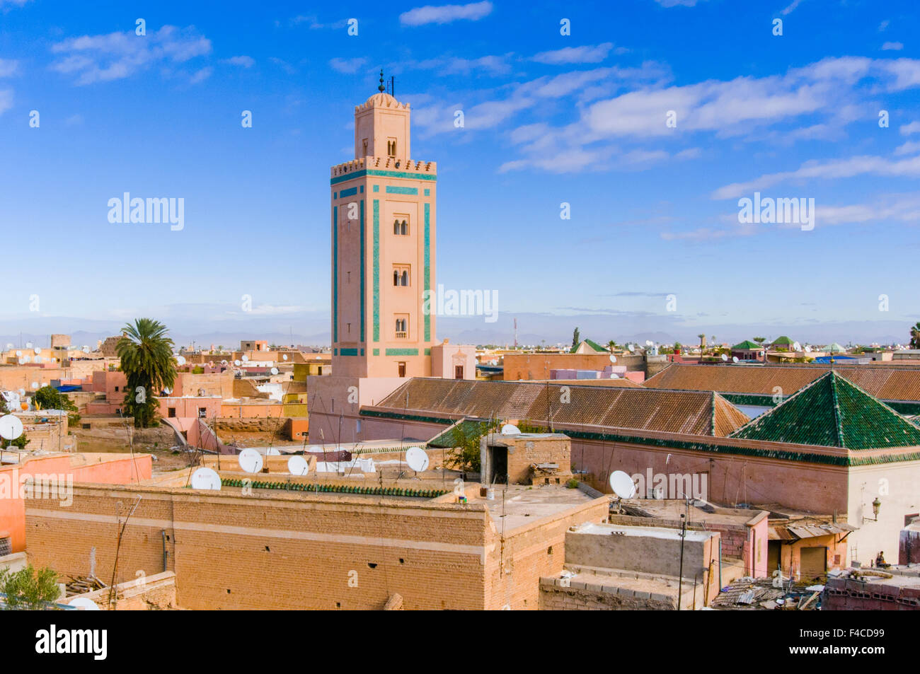 Rooftop view and Minaret of Ben Youssef Madrasa, a Koranic school ...
