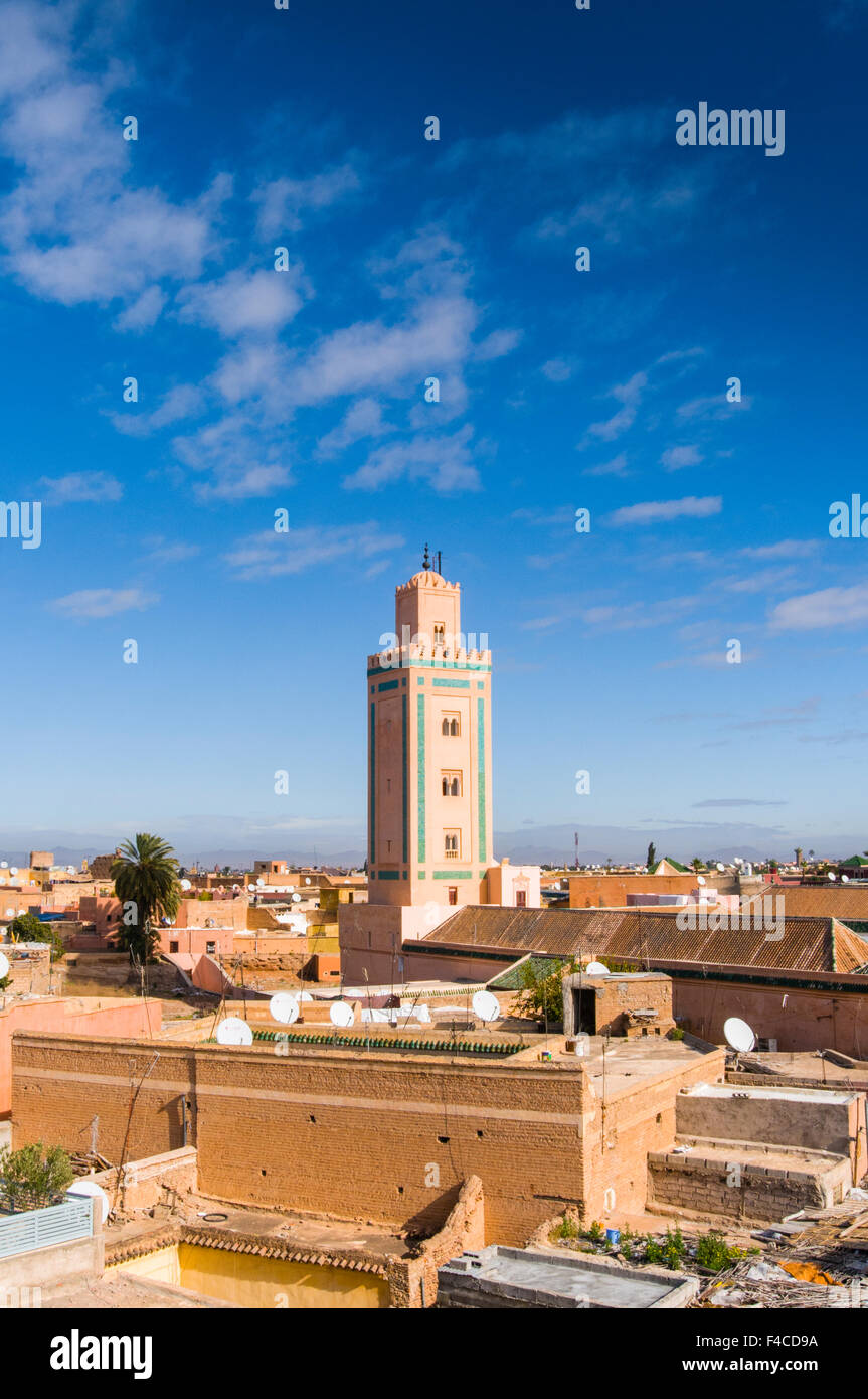 Rooftop view and Minaret of Ben Youssef Madrasa, a Koranic school ...