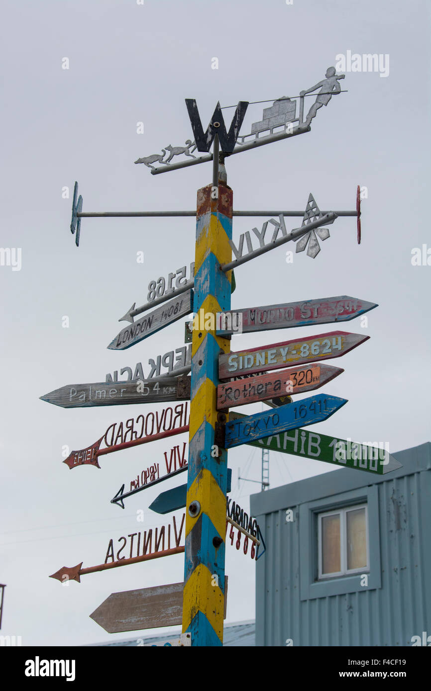 Galindez Island. Vernadsky Station. Direction and distance signs Stock ...