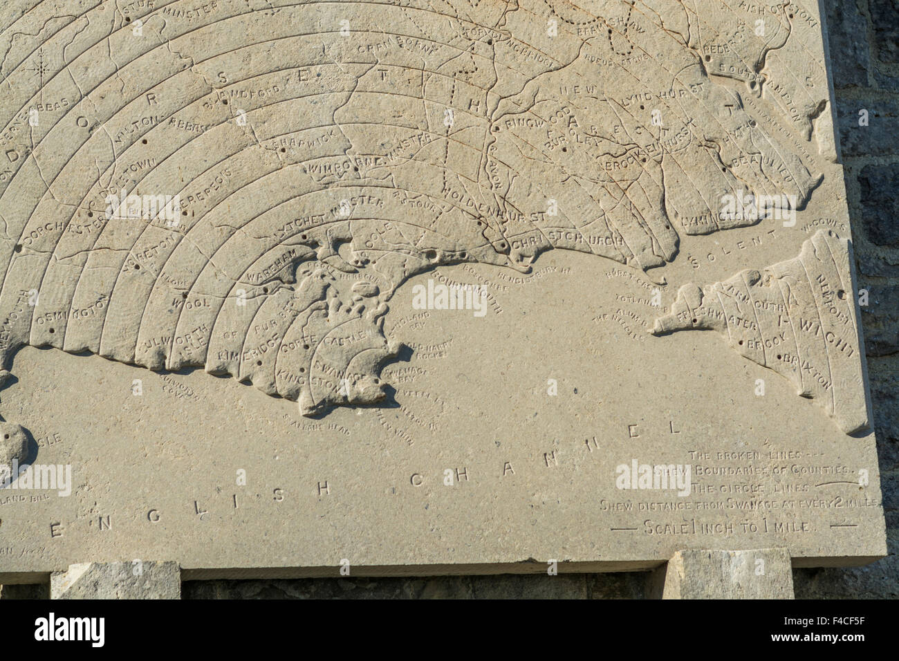 Stone map of South of England at Durlston Castle, Swanage, Dorset, UK ...