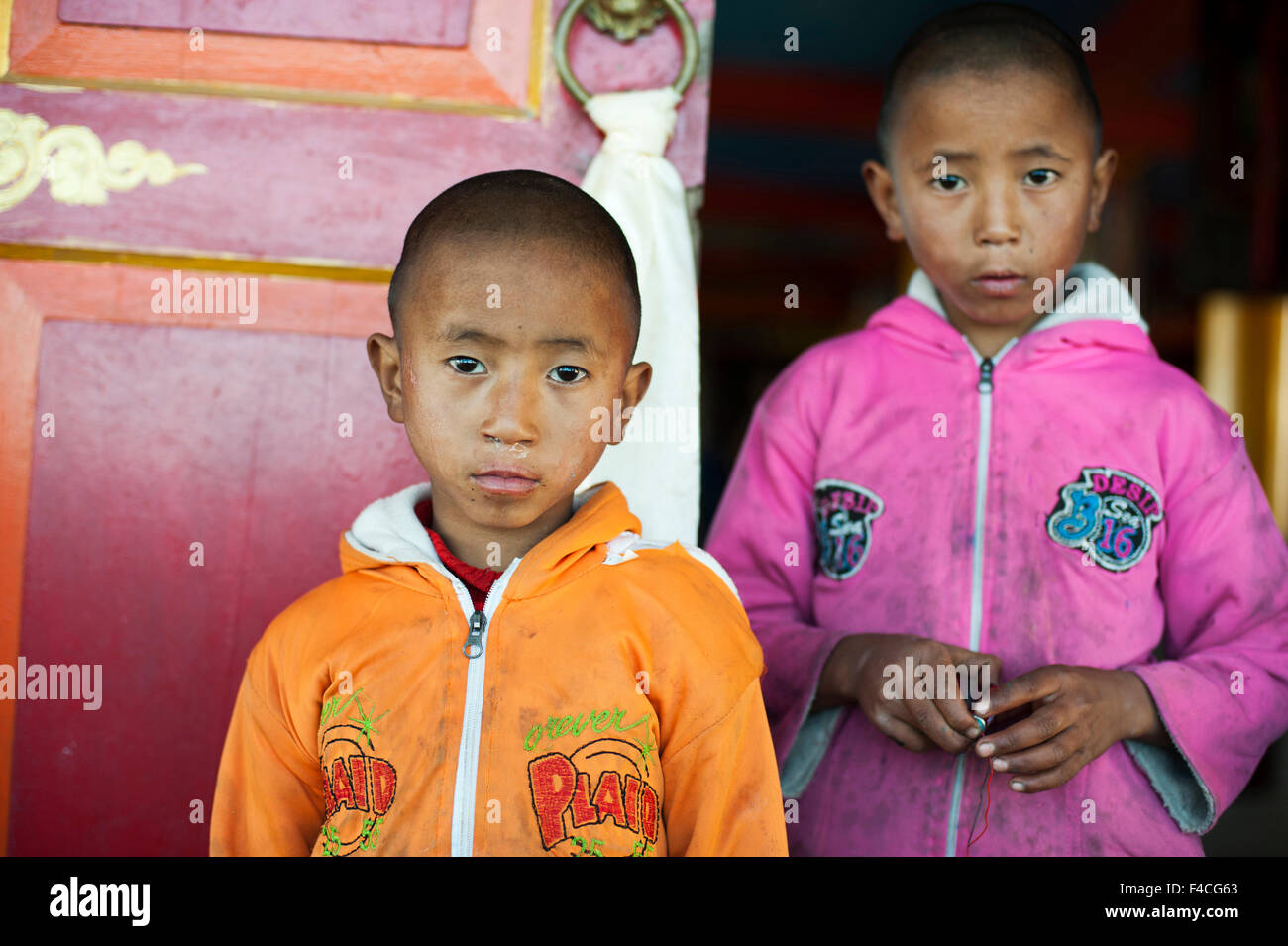 India, West Bengal, Meghma, two monk boys Stock Photo - Alamy
