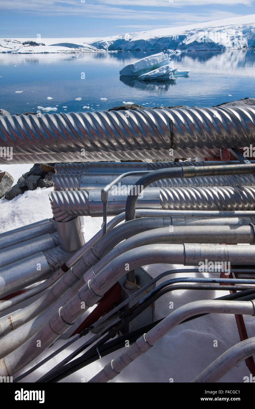 Antarctica, Anvers Island, Array of insulated pipes outside the ...