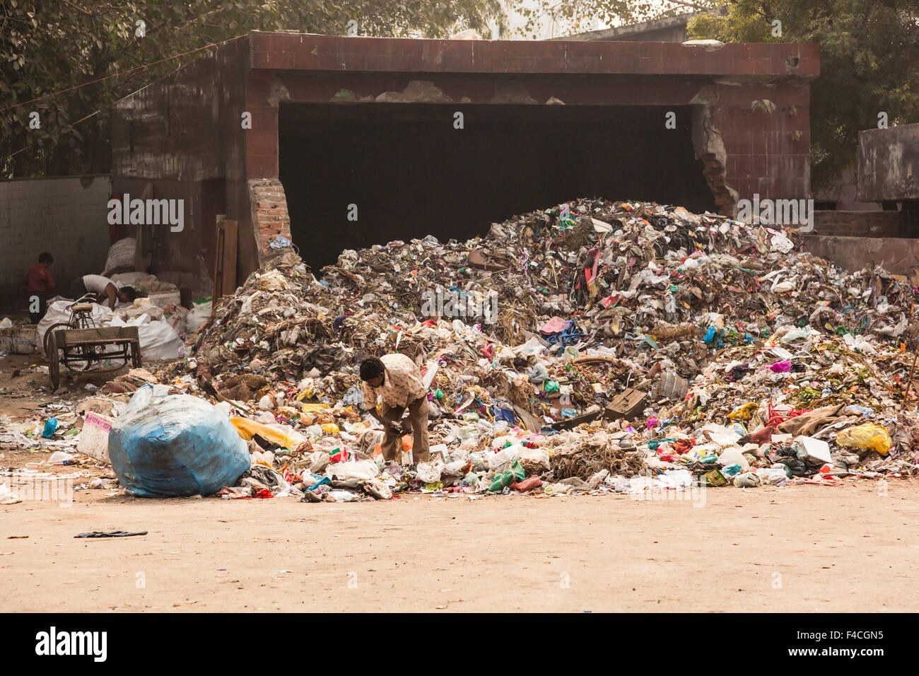 India, Delhi, Man picking through garbage in street Stock Photo - Alamy