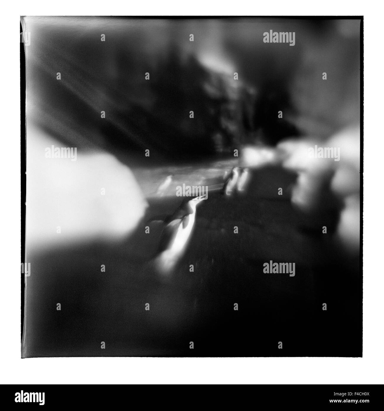 Antarctica, Deception Island, Blurred black and white image of ...