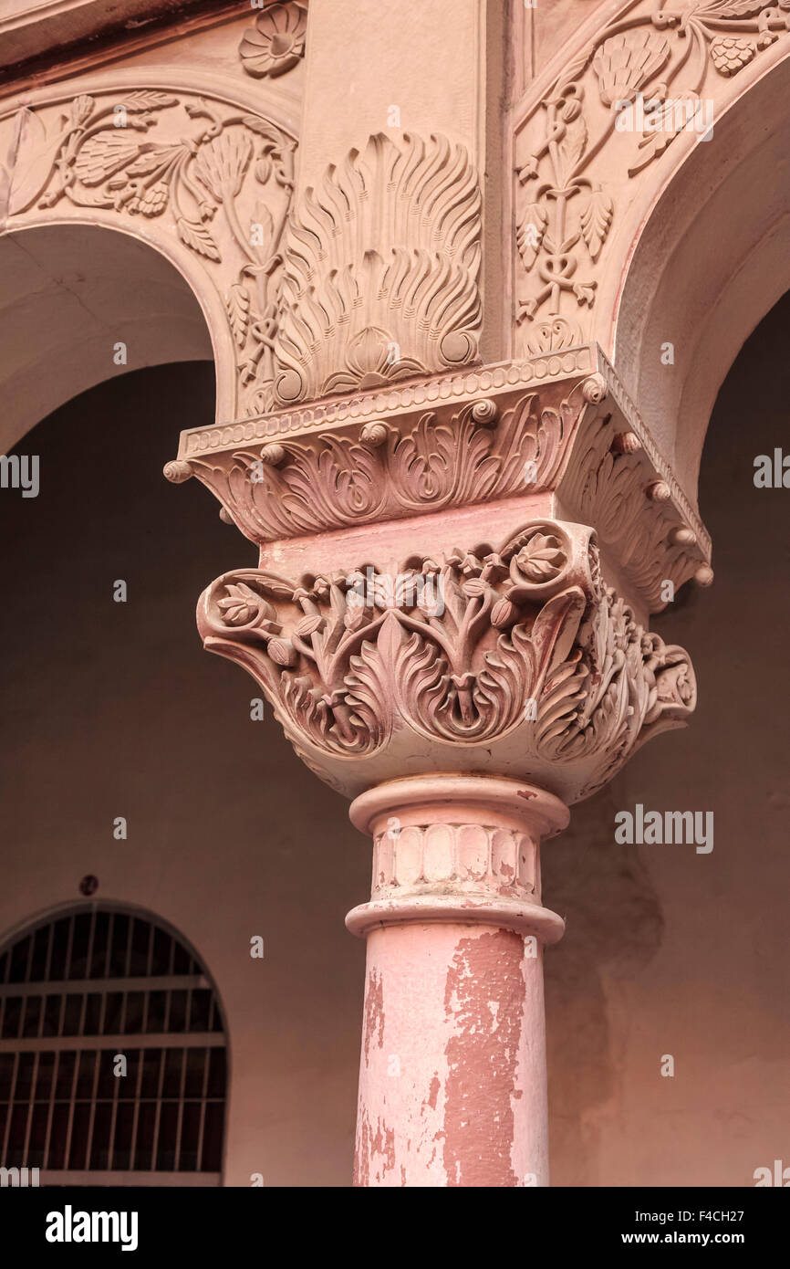 India, Rajasthan, Bikaner, Junagarh Fort, Detail of carving on column ...