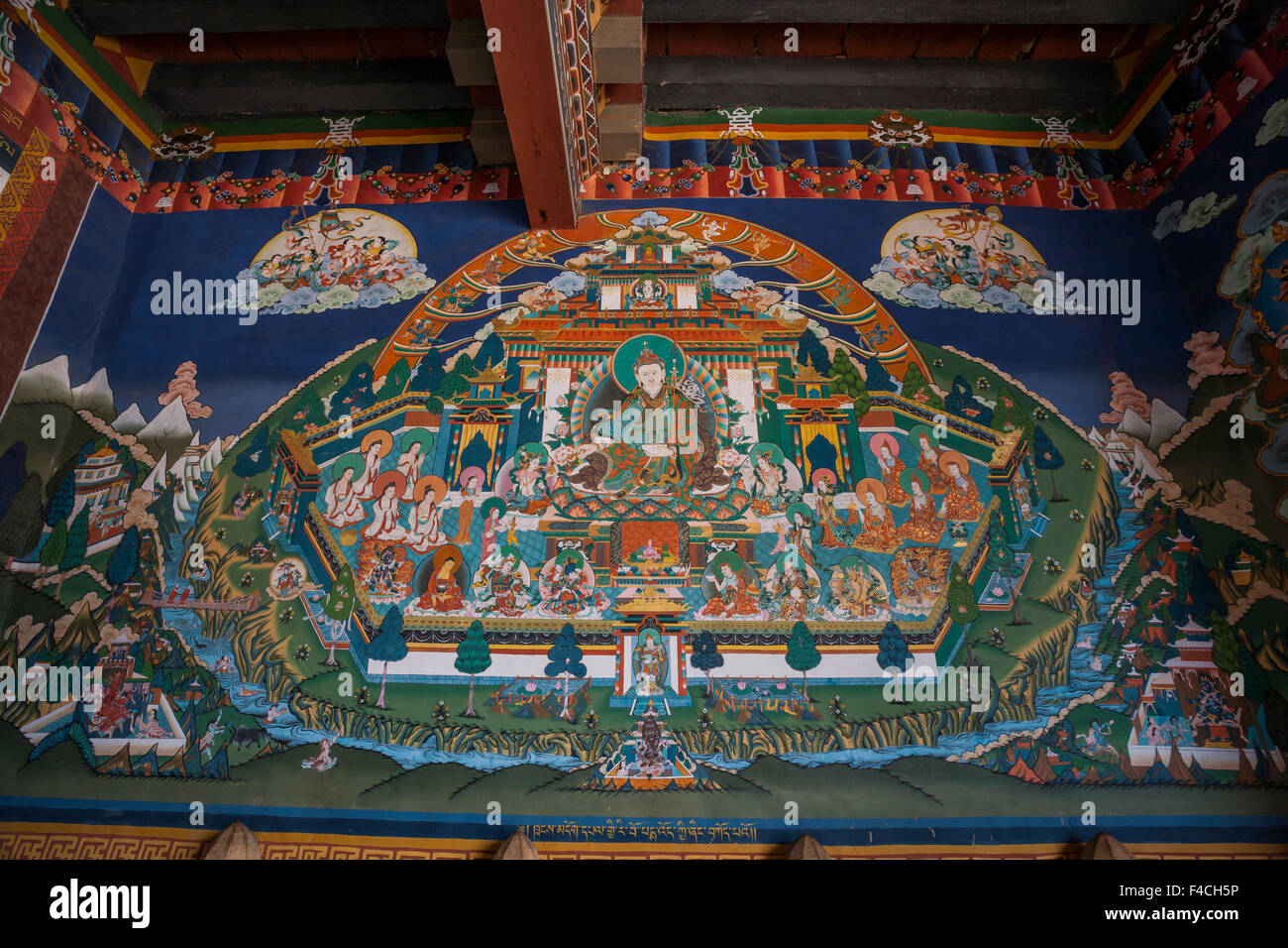 Mural painting on the walls of a Buddhist temple, Bhutan Stock Photo ...