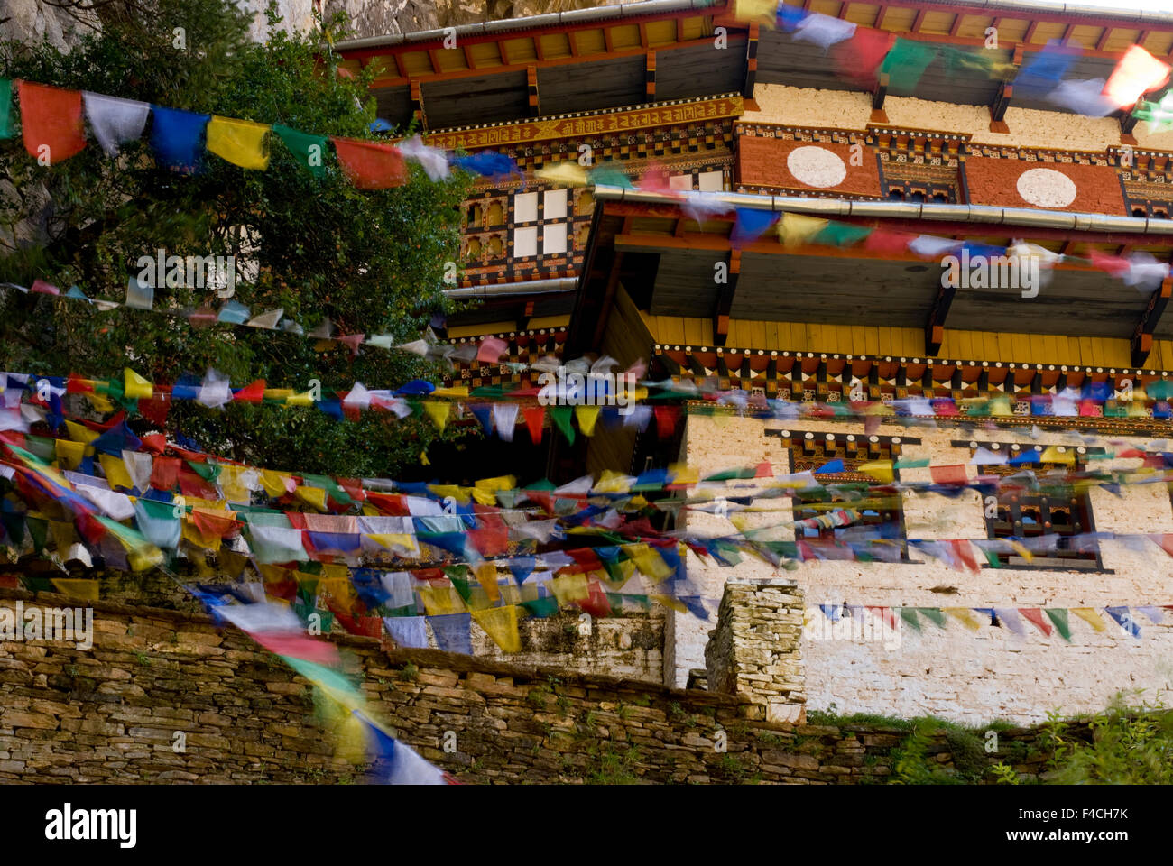 Prayer flags at Takshang Monastery (Tiger's Nest), Bhutan Stock Photo ...