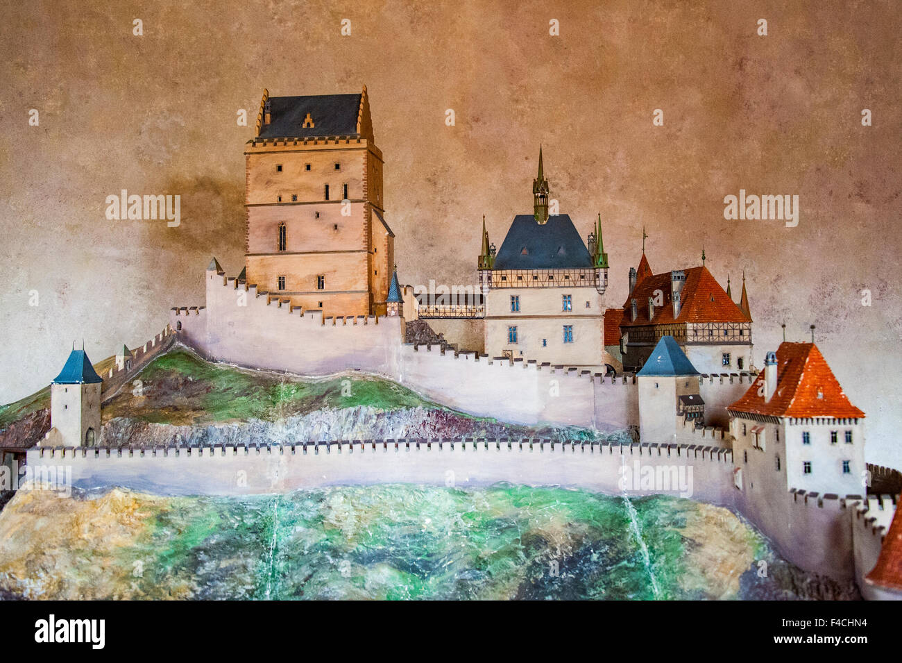 Replica - model of Karlstein castle, hrad Karlštejn Burg Karlstein is a ...