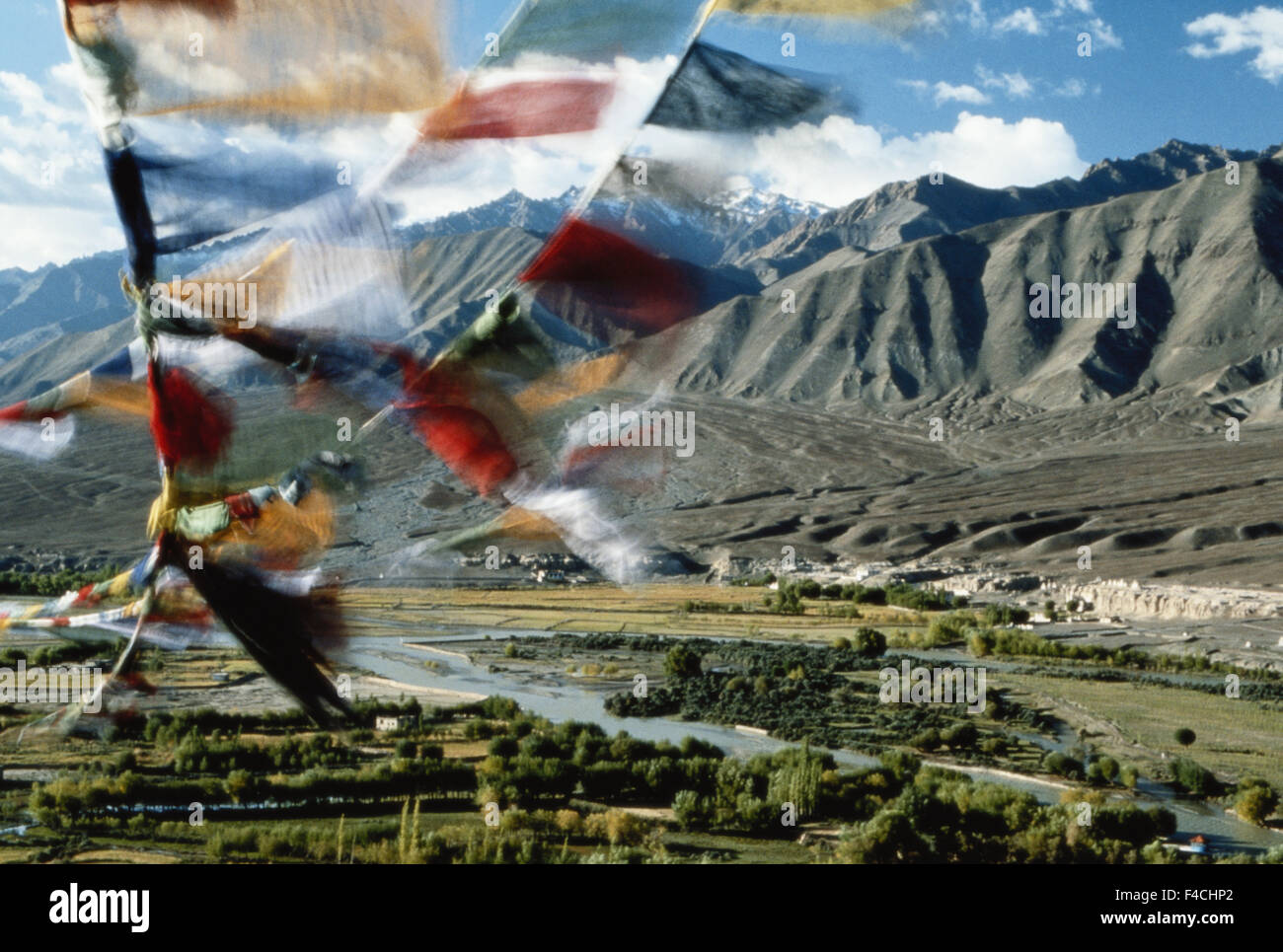 Bunting flying in sky with Kunlun mountains in background (Large format ...