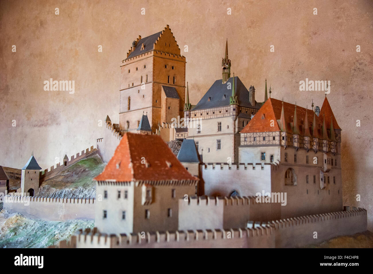 Replica - model of Karlstein castle, hrad Karlštejn Burg Karlstein is a ...
